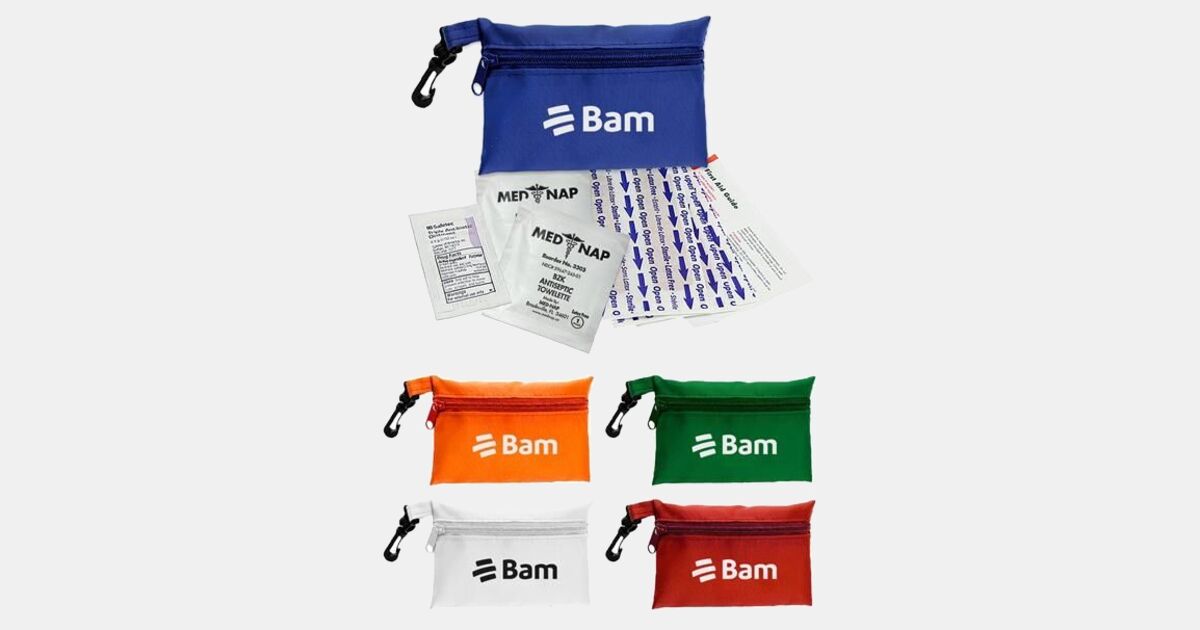 Custom Printed First Aid Kit 11 piece with your logo | MiniThrowBalls.com