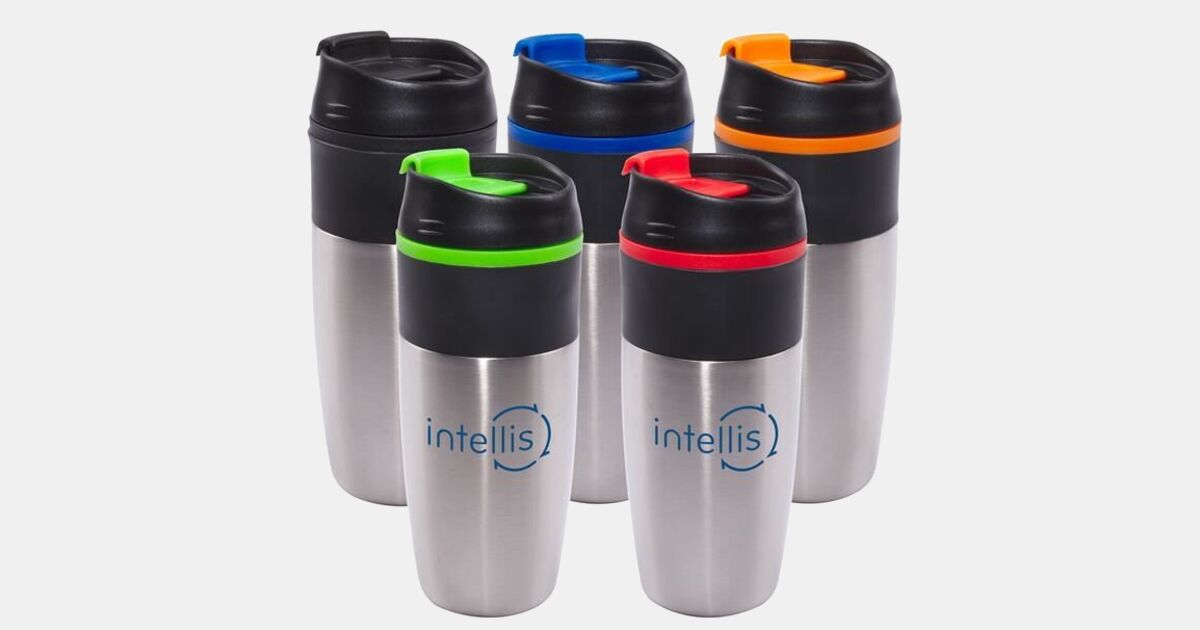 Custom Imprinted Travel Mug 15oz with your logo | MiniThrowBalls.com