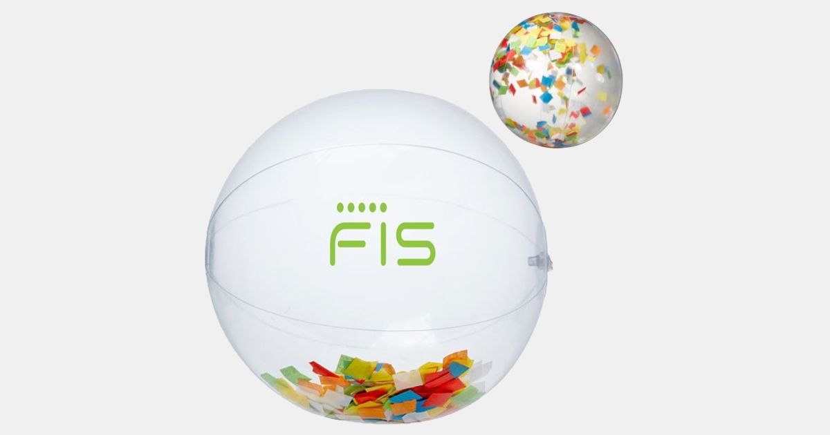 16" Multi Color Confetti Filled Round Clear Beach Ball with your logo ...