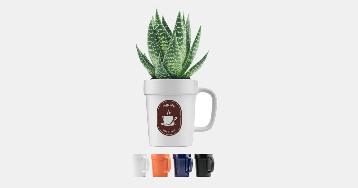 16 oz Ceramic Planter Mug with your logo | MiniThrowBalls.com