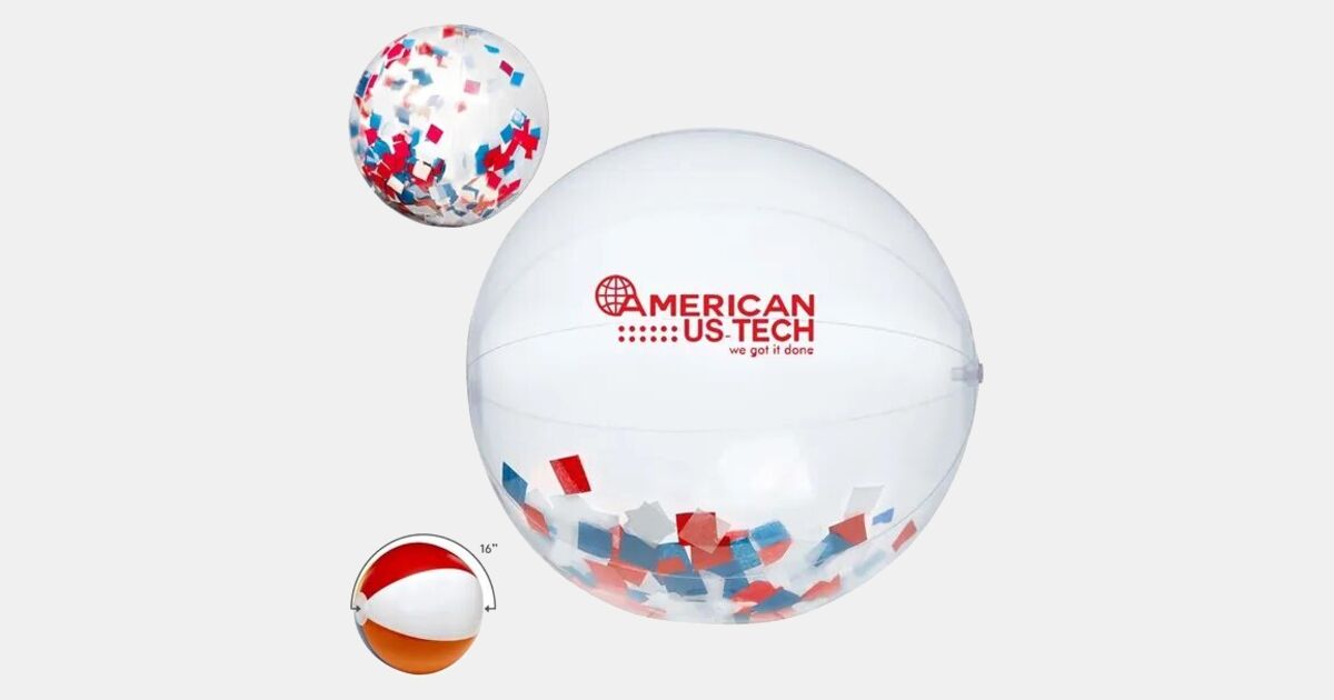 Custom Imprinted Red, White and Blue Confetti Beach Ball 16" with your ...