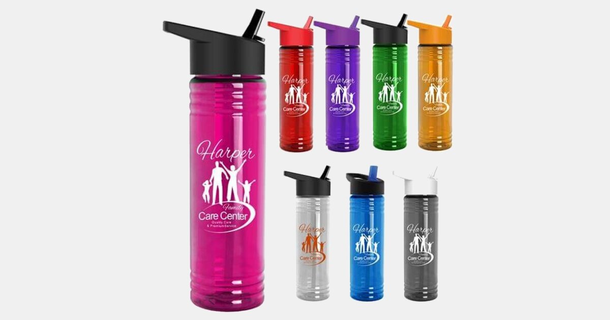 USA Made 24 Oz Slim Fit Water Bottles With Flip Straw Lid with your ...