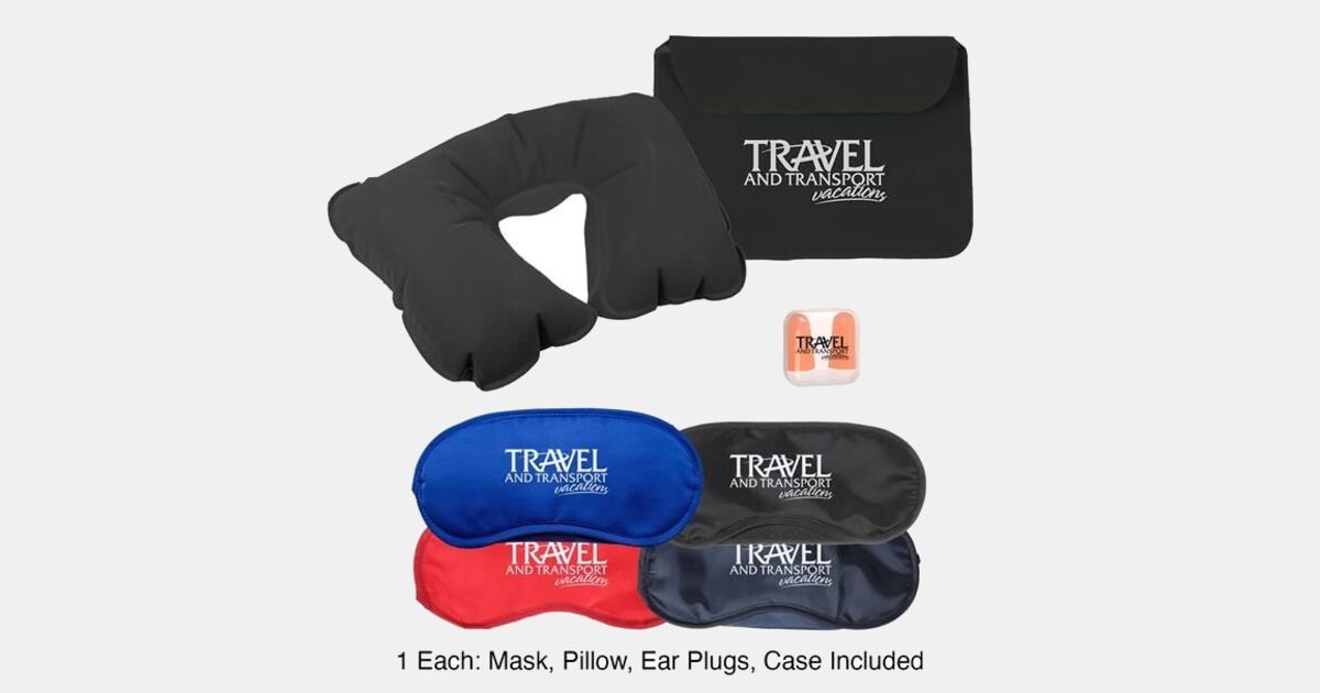 Custom Printed 3-in-1 Sleep Kit with your logo | MiniThrowBalls.com