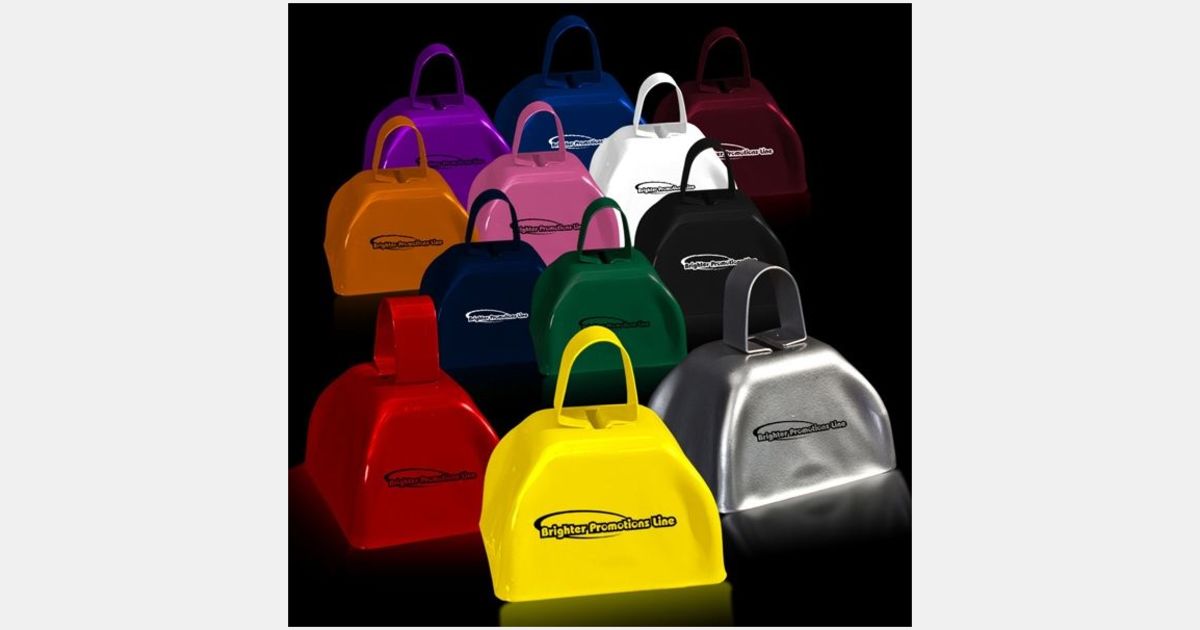 3" Metal Cowbell with your logo | MiniThrowBalls.com