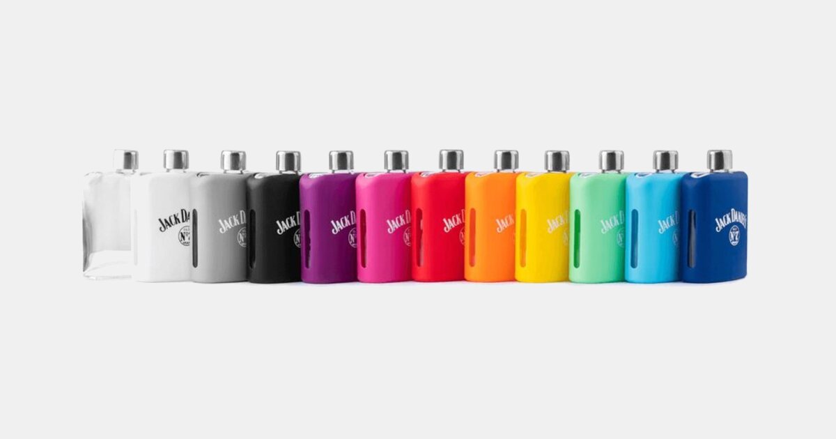 6 Oz Hipster Glass Flask With Silicone Sleeve with your logo ...