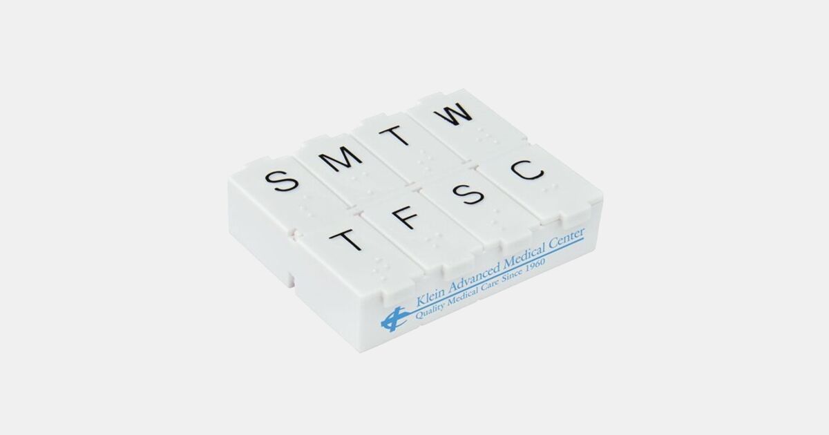 7 Day Pillbox &Metal Pill Splitter with your logo | MiniThrowBalls.com