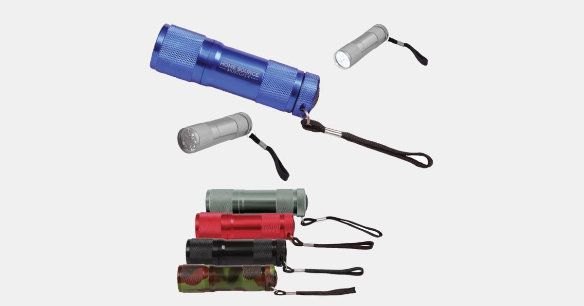 Flashlight Custom Imprinted 9 LED Metal Flashlight | MiniThrowBalls.com