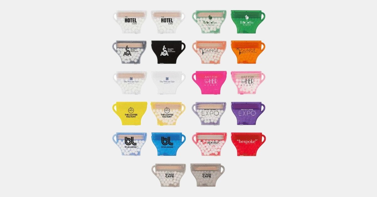 USA Made Coffee Cup Mints & Picks with your logo | MiniThrowBalls.com