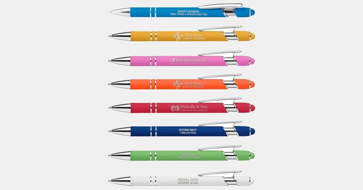 Laser Engraved Ellipse Softy Brights Gel Pen w/Stylus with your logo ...