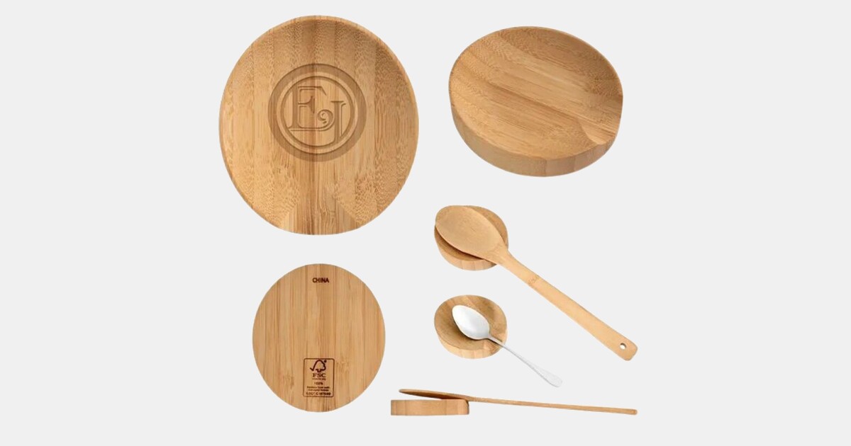 Laser Engraved Bamboo Spoon Rest with your logo | MiniThrowBalls.com