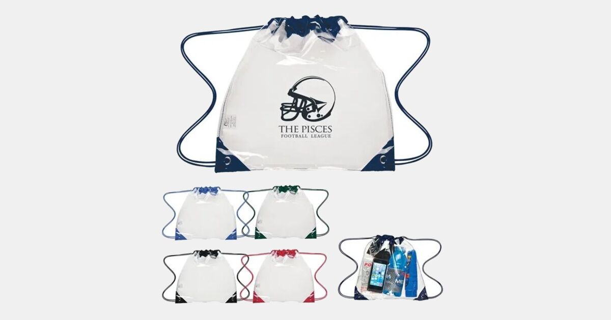 Custom Printed Touchdown Clear EVA Drawstring Backpack with your logo | MiniThrowBalls.com