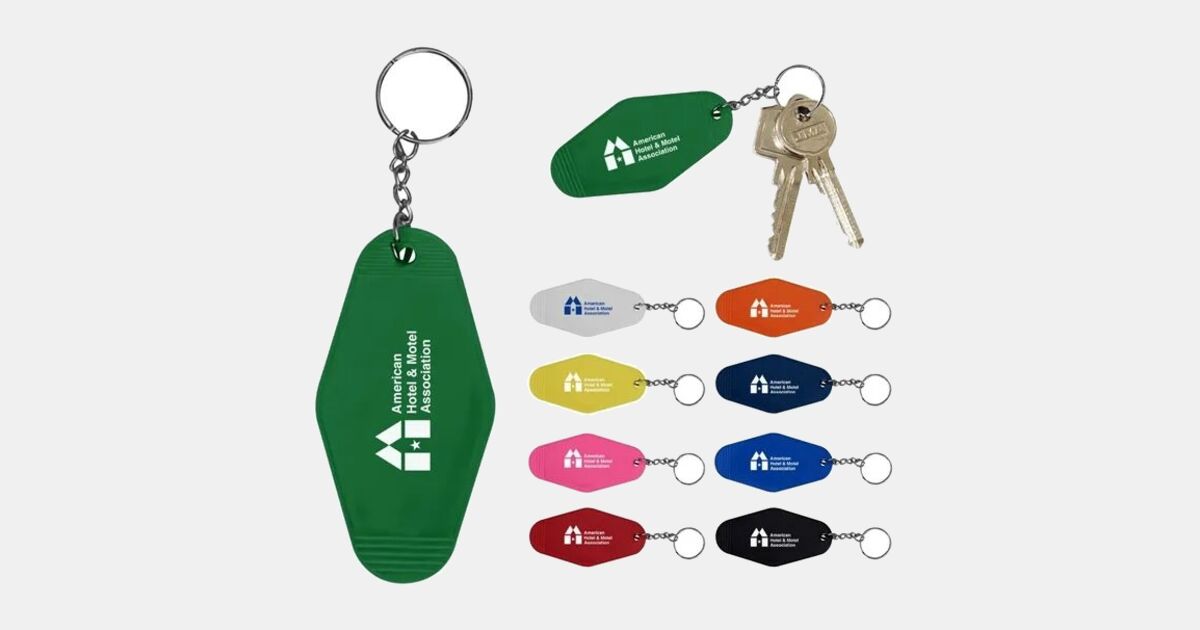 Custom Printed Motel Style Keychain with your logo | MiniThrowBalls.com