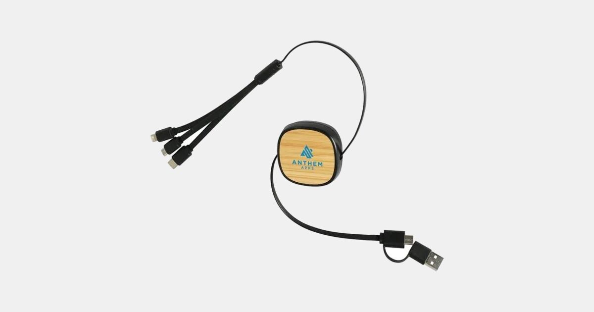 Custom Bamboo Retractable 3-in-1 Charging Cable with Dual Inputs with ...