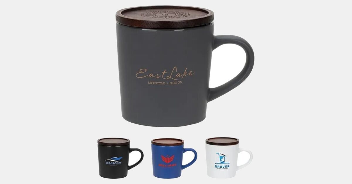 Custom Printed Circo Ceramic Mug with Wooden Lid 16 oz with your logo ...