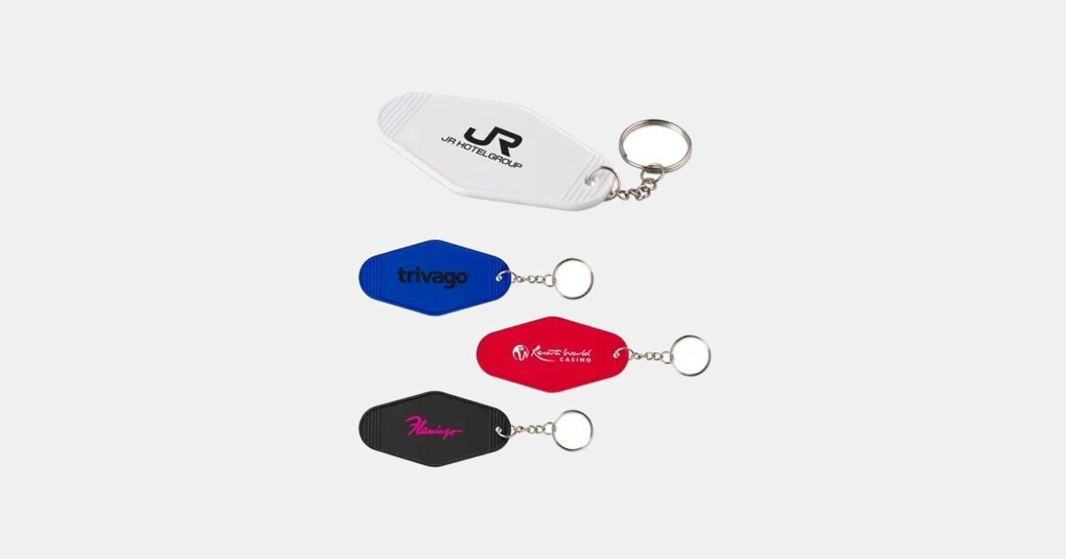 Custom Printed Motel Style Keychain with your logo | MiniThrowBalls.com