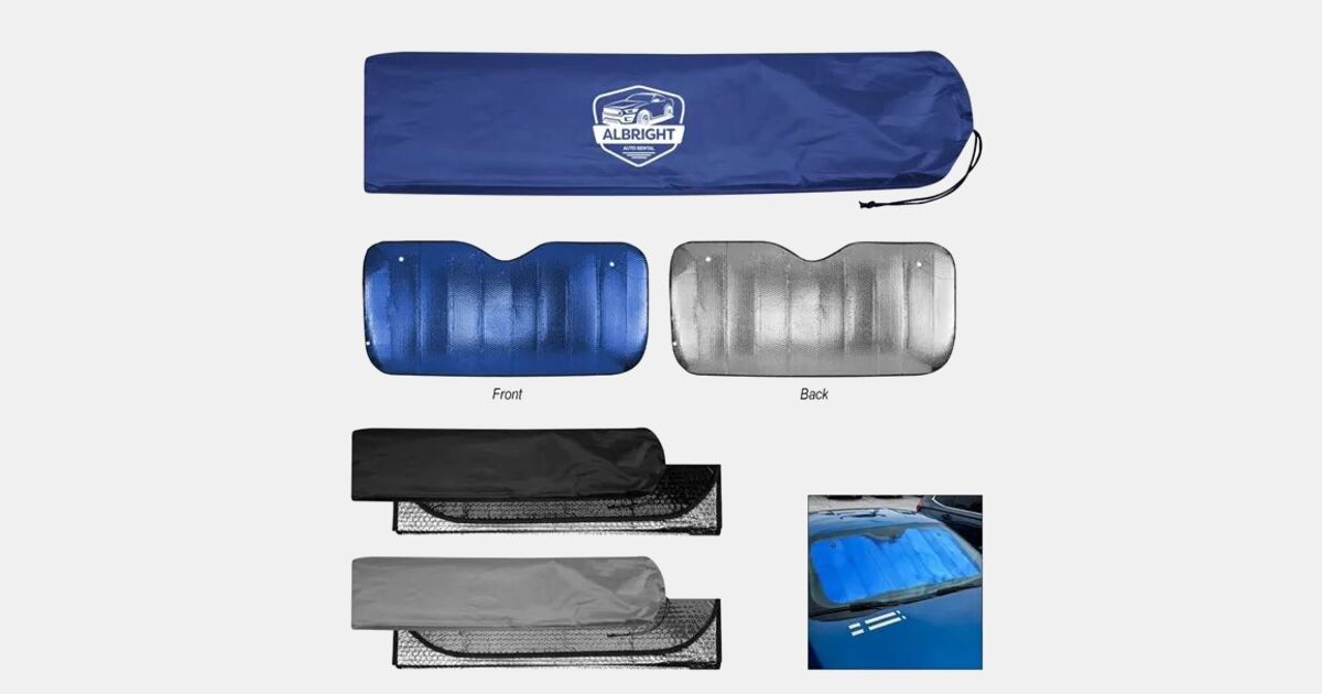 Custom Printed Accordion Auto Sun Shade with your logo | MiniThrowBalls.com