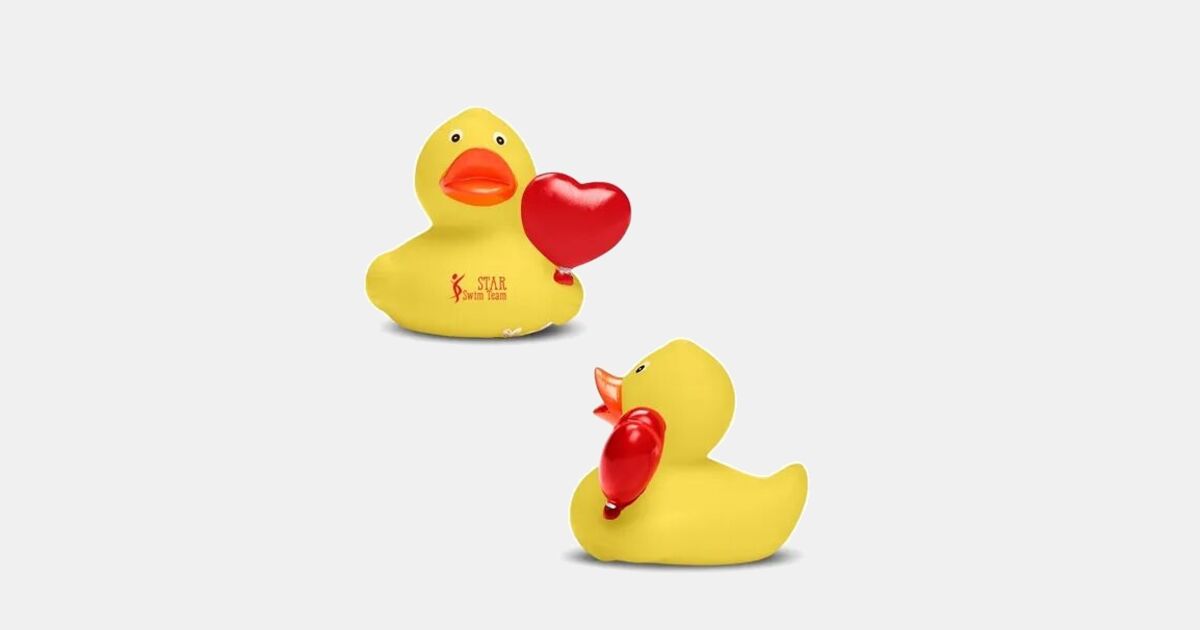 Custom Printed Heart Rubber Duck with your logo | MiniThrowBalls.com