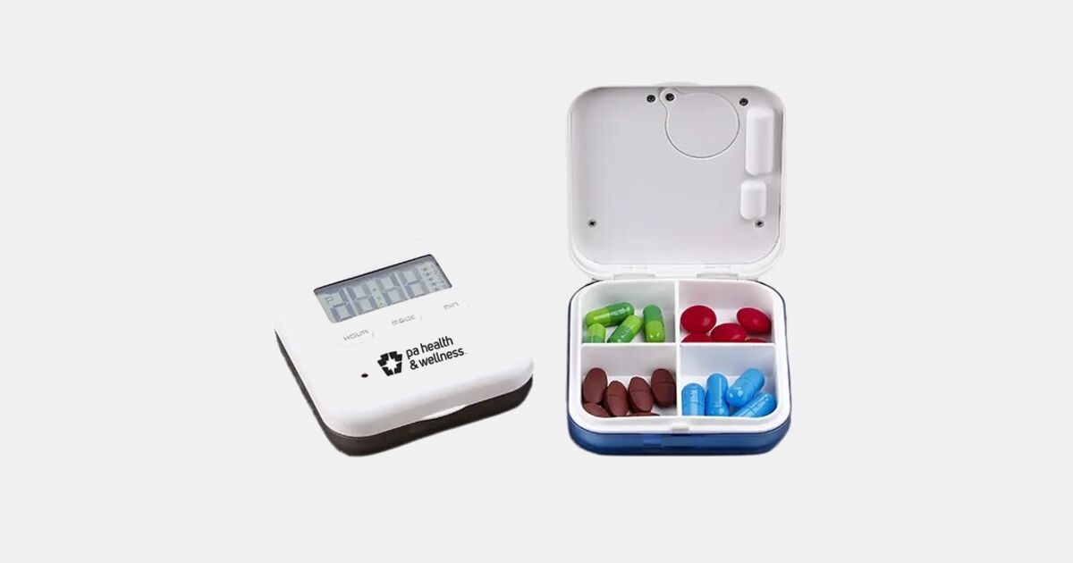Custom Printed Travel Pill Box with Alarm with your logo ...