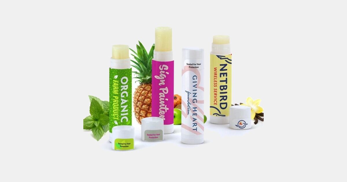 Custom Printed Natural Beeswax Lip Balm Moisturizer with your logo | MiniThrowBalls.com