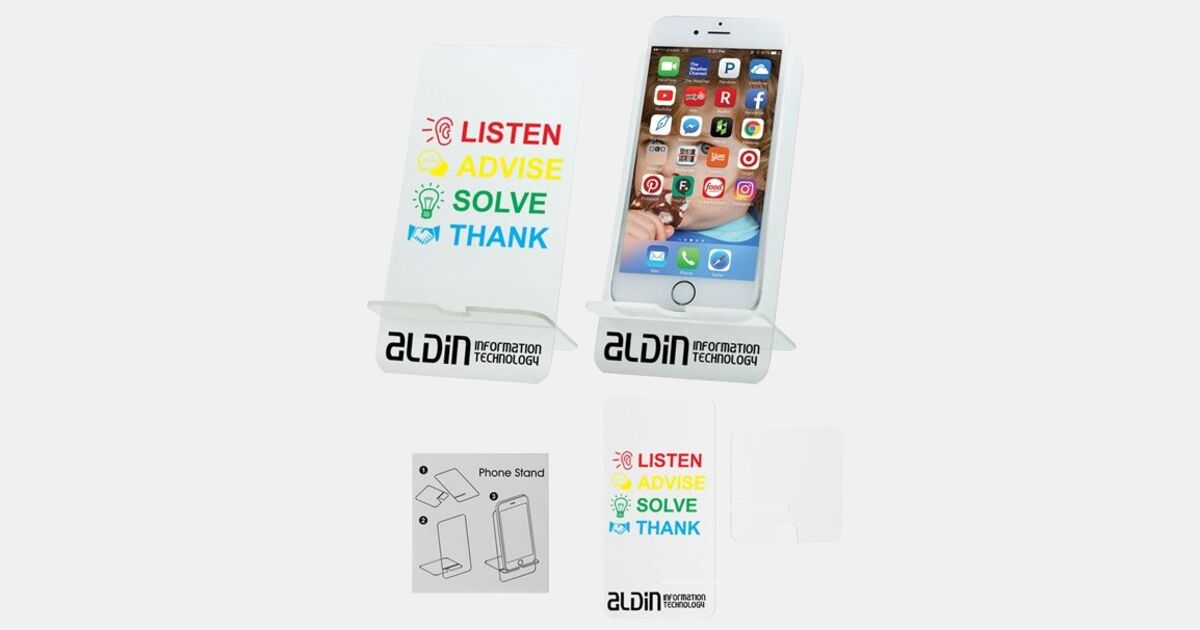 Acrylic Cell Phone Stand with your logo | MiniThrowBalls.com