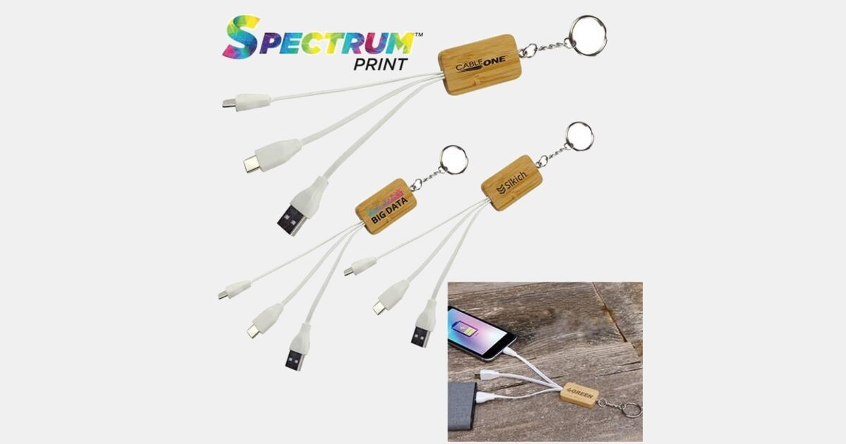 Bamboo Charging Cable with your logo | MiniThrowBalls.com