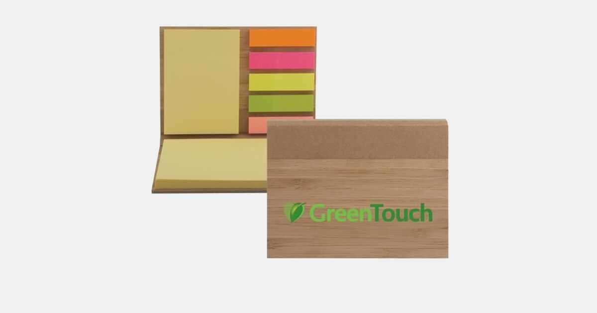 Full Color Bamboo Sticky Note Pad with your logo | MiniThrowBalls.com