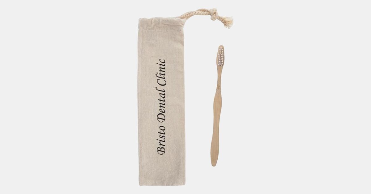 Custom Printed Bamboo Toothbrush In Cotton Pouch with your logo ...