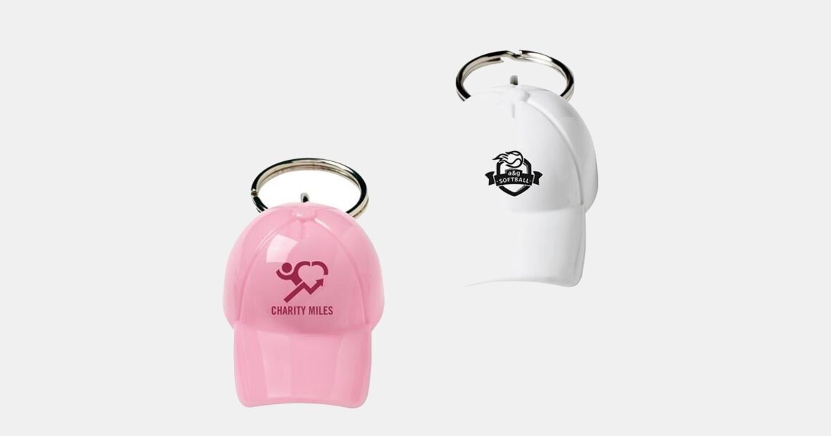 Acrylic Baseball Cap Keychain with your logo | MiniThrowBalls.com