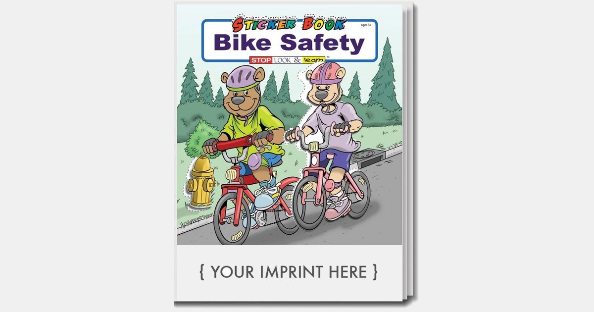 Bike Safety Sticker Book USA Made with your logo | MiniThrowBalls.com