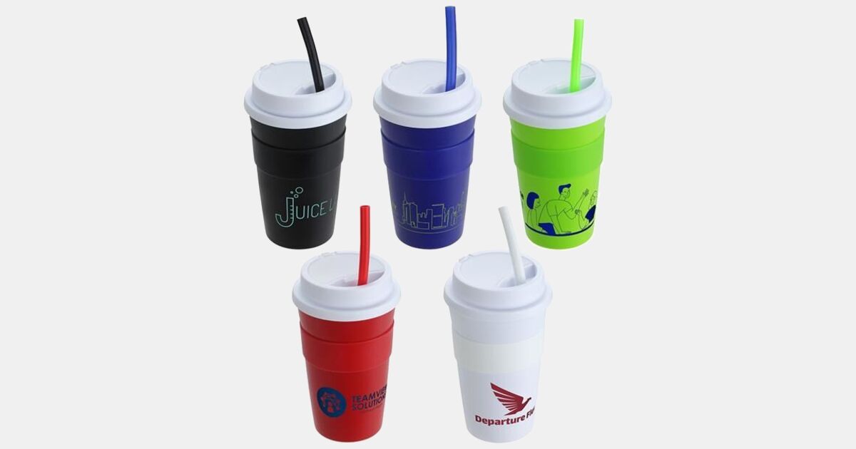 Marketing Bistro 14 Oz Coffee Cup With Silicone Sleeve + Straw with ...