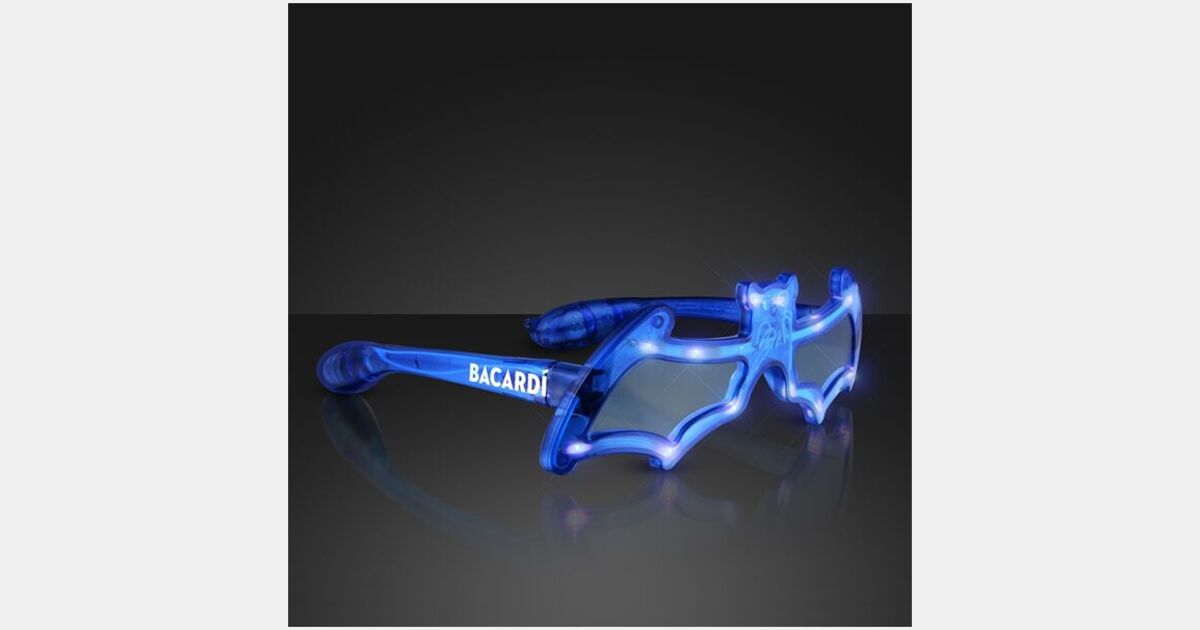 Blue LED Bat Shaped Flashing Sunglasses with your logo | MiniThrowBalls.com