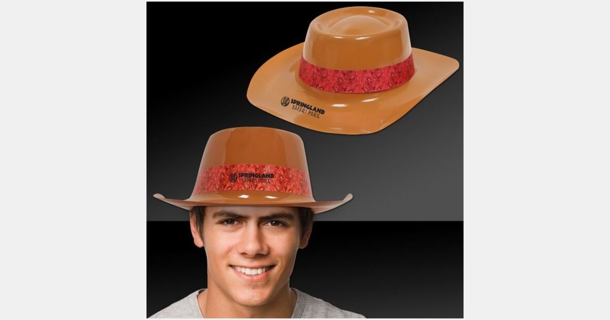 Custom Printed Brown Plastic Cowboy Hat with your logo | MiniThrowBalls.com