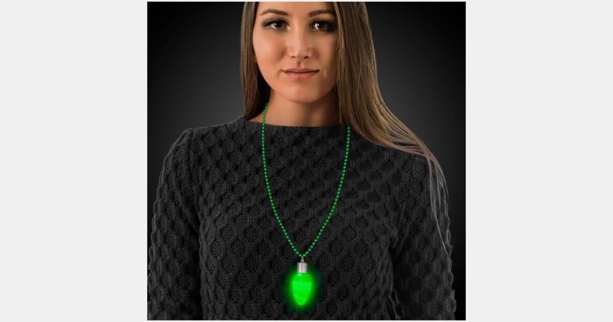 Green Bulb LED Bead Necklace with your logo | MiniThrowBalls.com