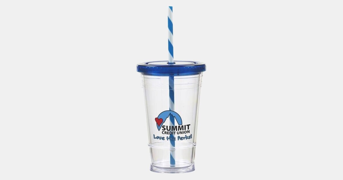 Custom Printed Slurpy Tumbler with Lid and Striped Straw - 16 oz with ...