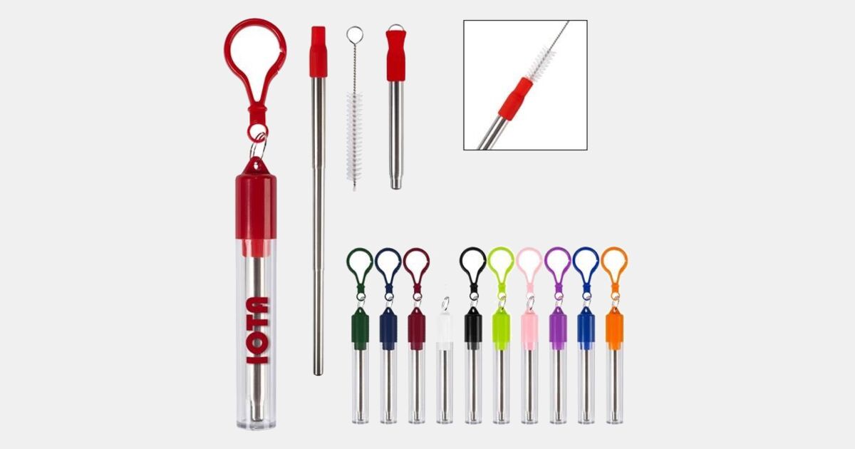 Custom Printed Collapsible Stainless Steel Straw Kit with your logo ...