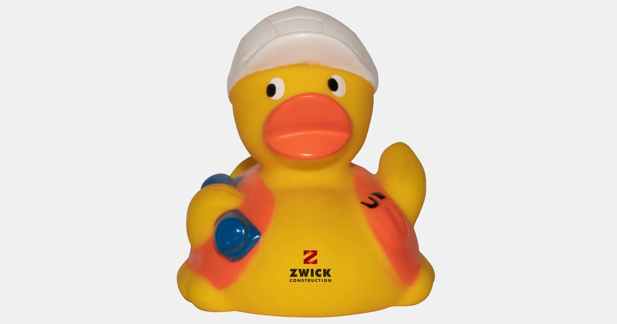 Promotional Construction Rubber Duck with your logo | MiniThrowBalls.com