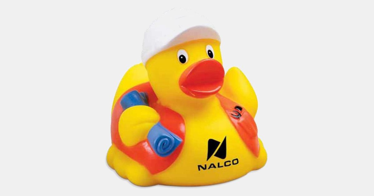 Custom Imprinted Rubber Duck Construction Worker | MiniThrowBalls.com