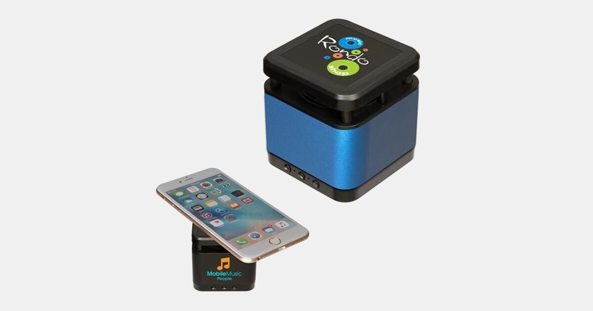 Cube Wireless Speaker And Charger with your logo | MiniThrowBalls.com