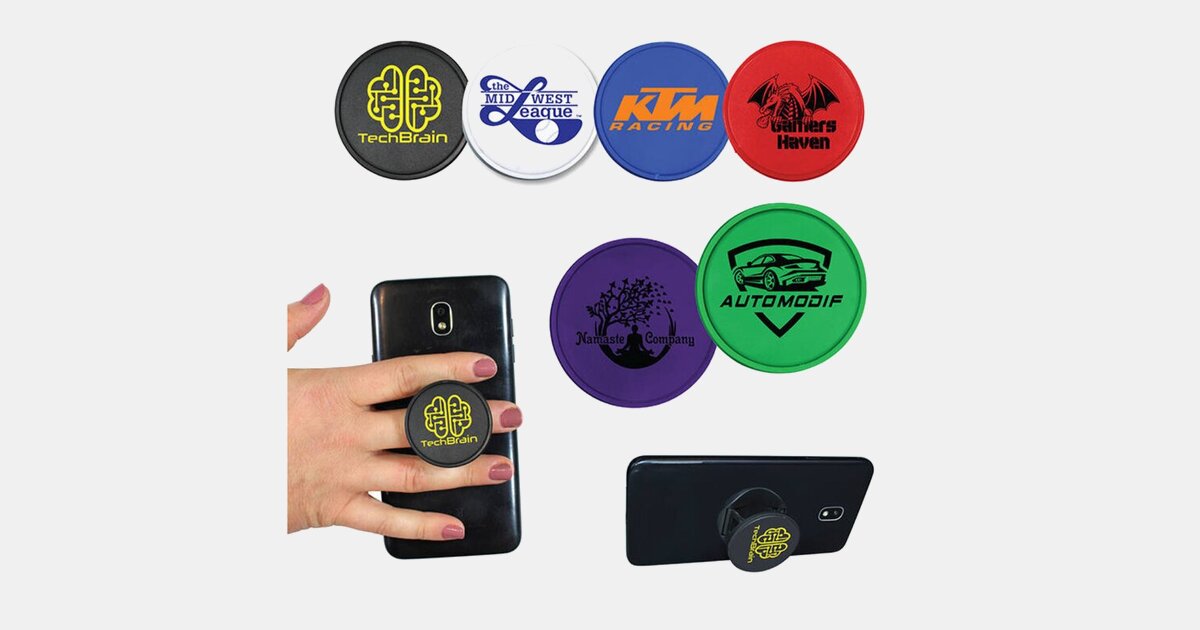 Custom Imprinted Stand-Out Phone Holder with your logo | MiniThrowBalls.com