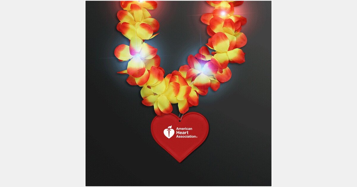 Custom Printed Light Up Hawaiian Leis with Heart Medallion with your ...