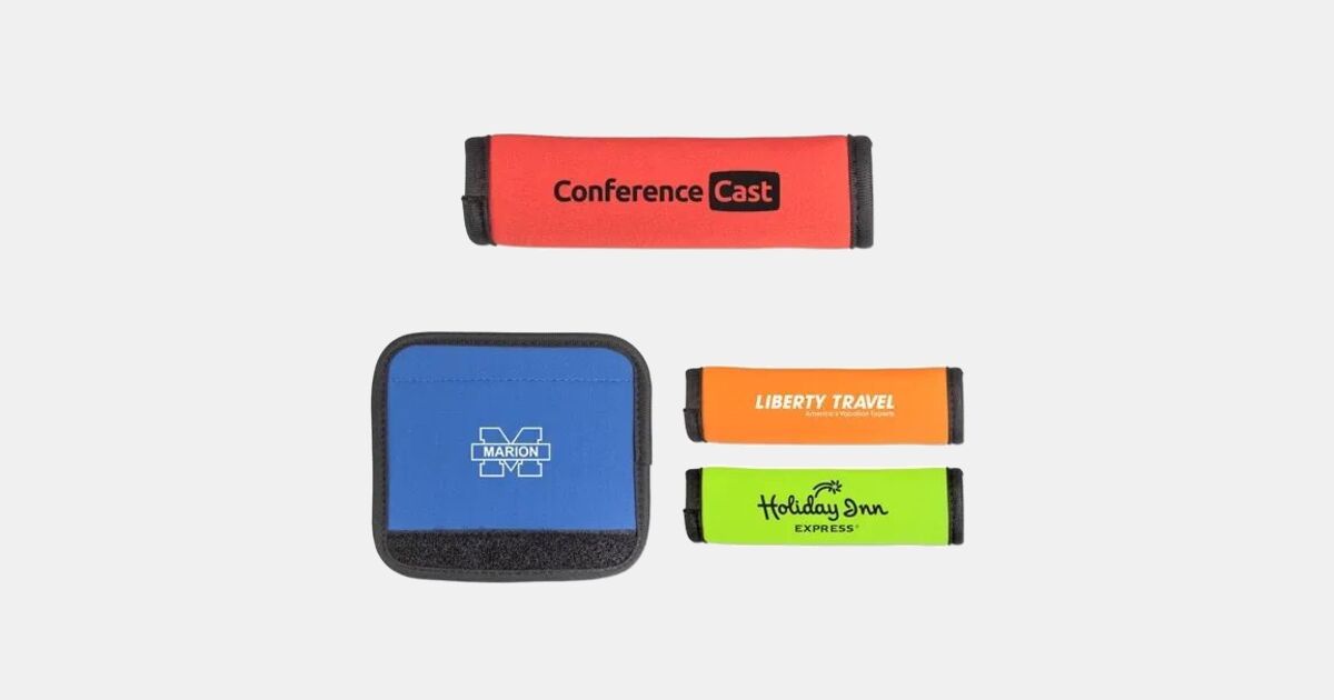 Custom Printed Luggage Handle Wrap with your logo | MiniThrowBalls.com