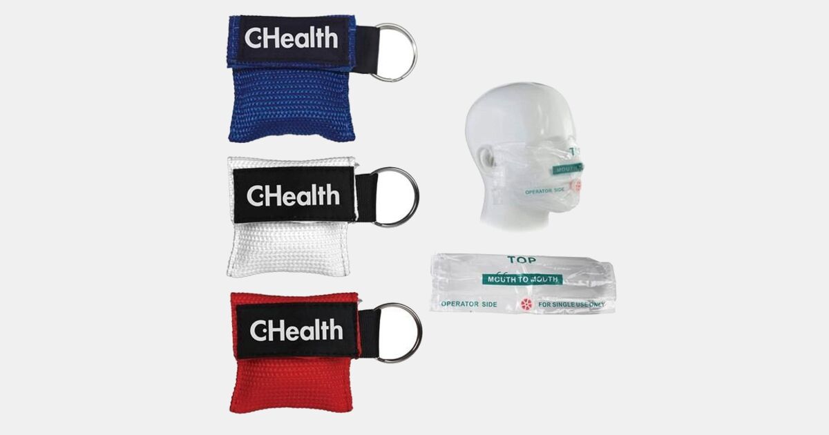 Disposable CPR Face Mask Keychain with your logo | MiniThrowBalls.com