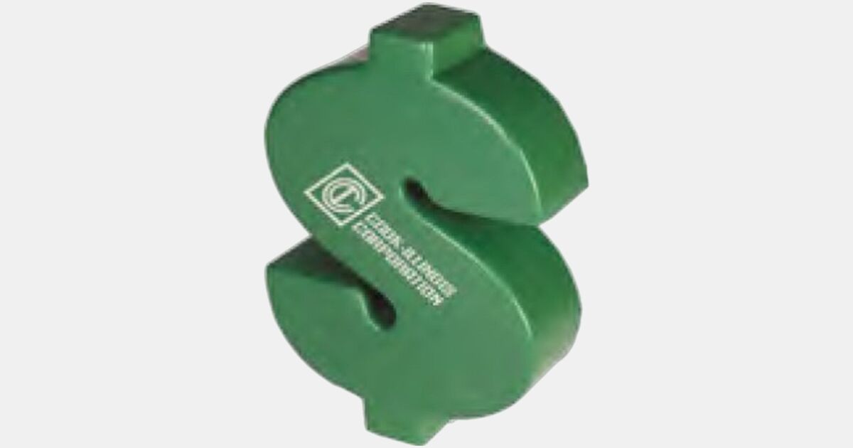 Dollar Sign Stress Reliever with your logo | MiniThrowBalls.com
