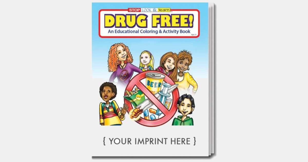 Drug Free Coloring Book USA Made with your logo | MiniThrowBalls.com