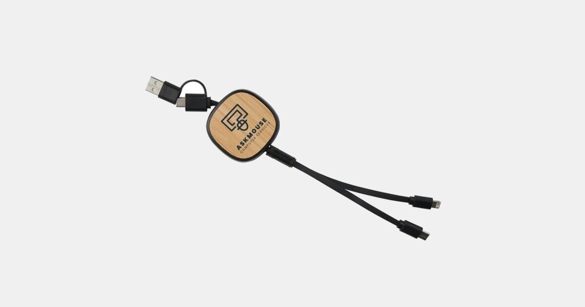 Custom Printed Dual Input 3-in-1 Bamboo Retractable Cable with your ...