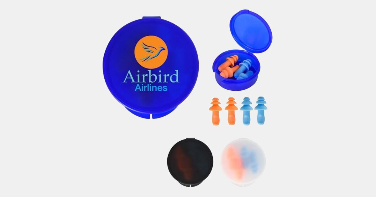 Custom Printed Ear Plugs In Travel Case with your logo | MiniThrowBalls.com
