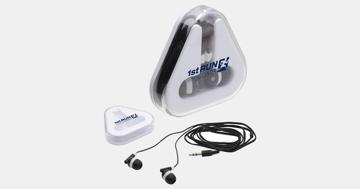 Custom Tri-Caddy Earbuds With Case with your logo | MiniThrowBalls.com