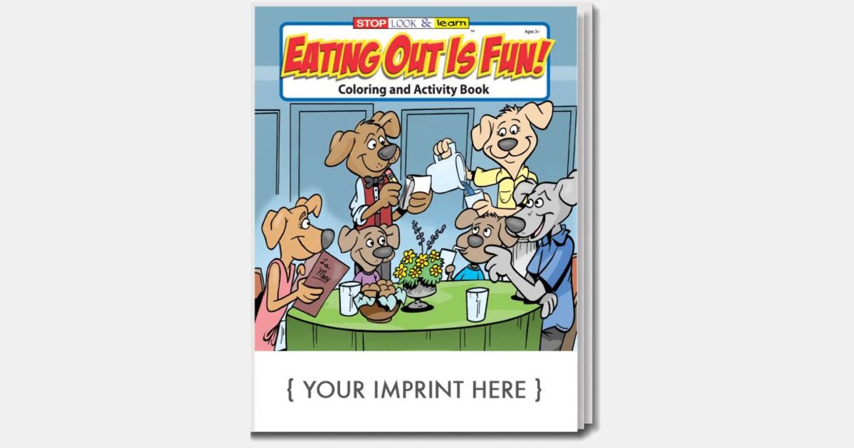 Eating Out Is Fun Coloring And Activity Book USA Made with your logo ...