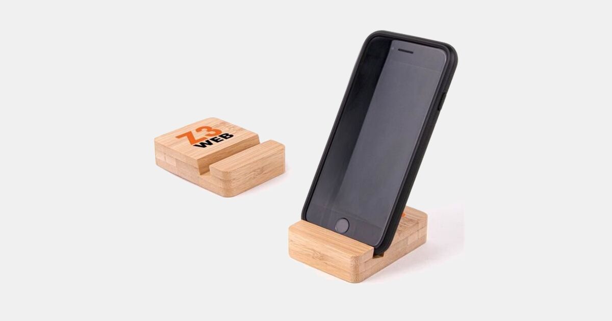 Eco-Friendly Bamboo Mobile Device Holder with your logo ...