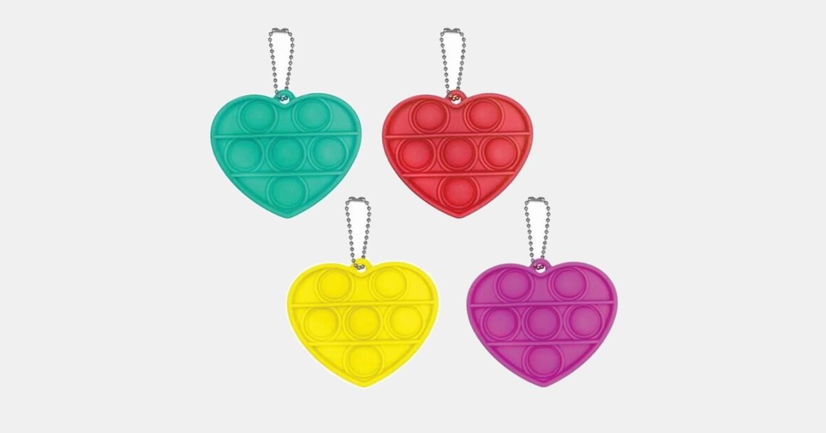 Fidget Popper Heart Shape With Keychain with your logo | MiniThrowBalls.com